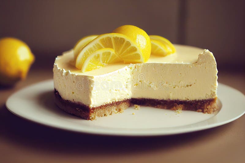 Sweet Yellow Lemon Cheesecake Cake with Fruit Stock Photo - Image of ...