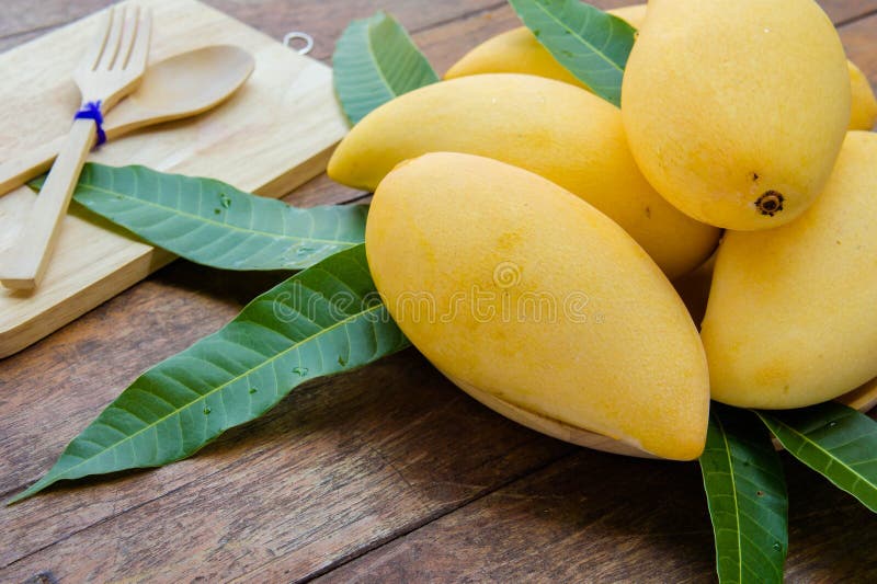 Sweet Yellow Mango Fruit on Summer on Wood Table Stock Photo - Image of ...
