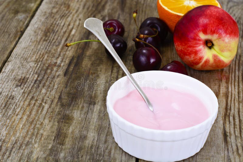 Sweet Yogurt with Cherries stock photo. Image of product - 75687462