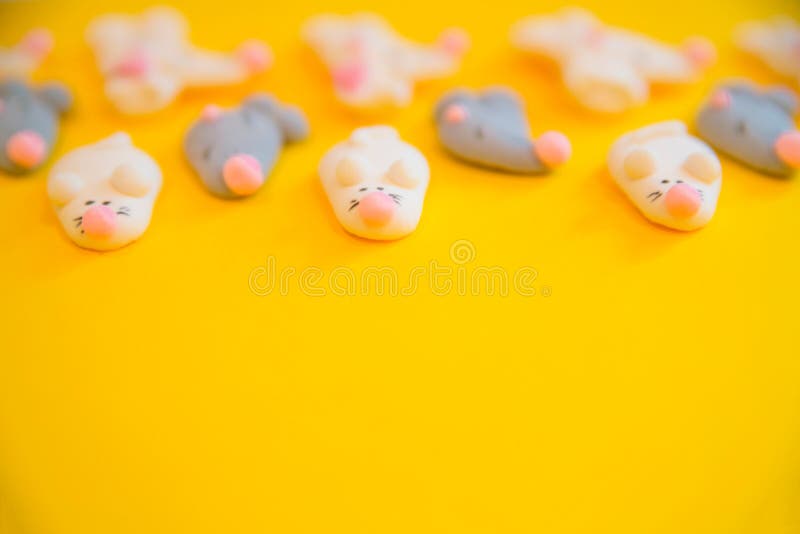 Sweets. Blur Marshmallows in the Shape White and Gray Mice or Rats on ...