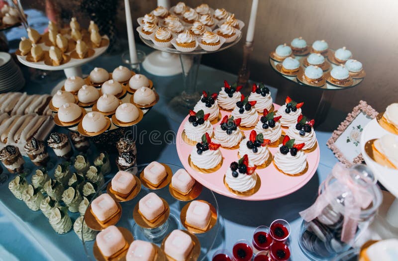 Sweets on the Buffet Table. Candy Bar for Birthday. Confectionery on ...