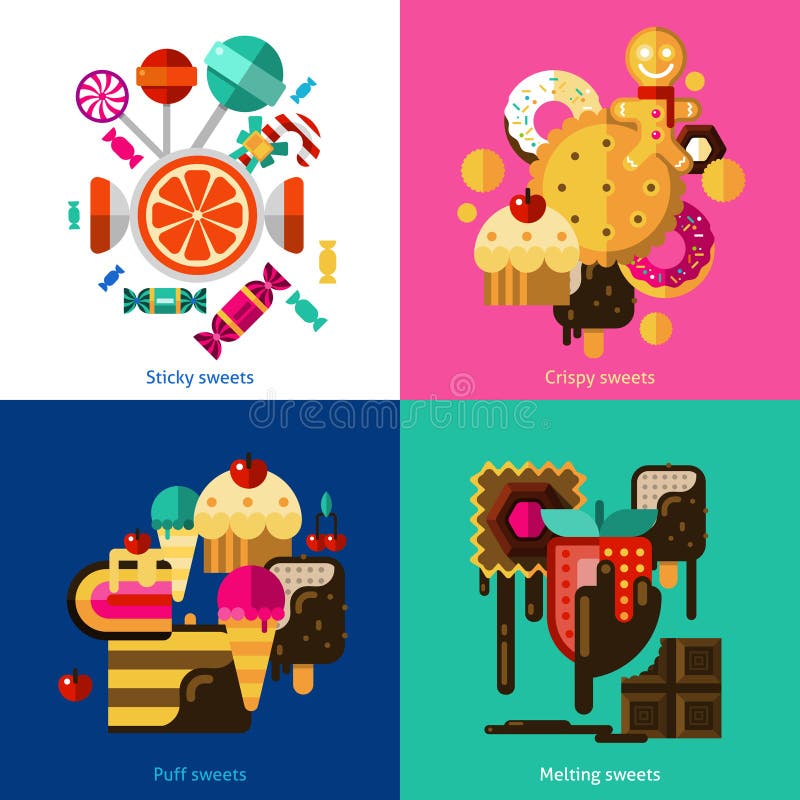 Sweets flat icons set stock vector. Illustration of icons - 40781741