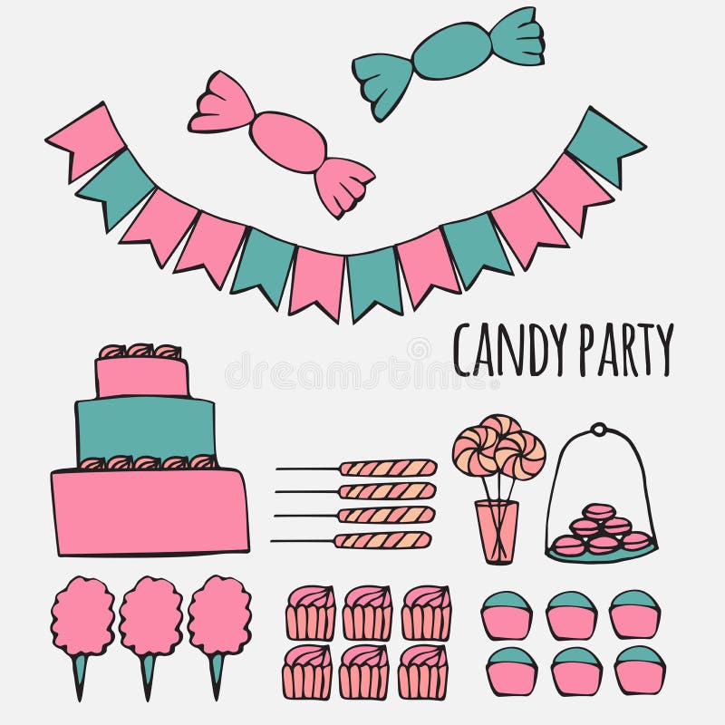 Sweets and Candies Party Ideas Stock Illustration - Illustration of ...