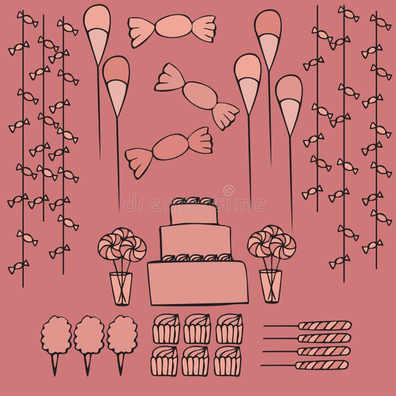Sweets and Candies Party Ideas Stock Illustration - Illustration of ...