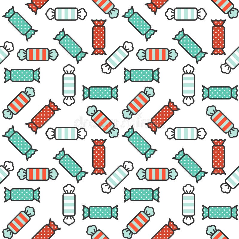 Sweets Candy Filled Outline Seamless Pattern Suitable for Wrapping ...