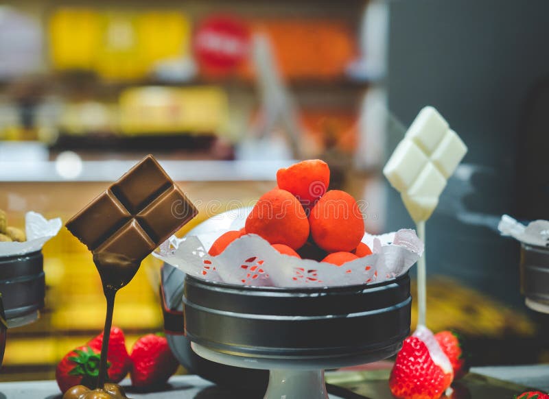 Sweets, Chocolate, Fresh Milk and Red Strawberry Stock Photo - Image of ...