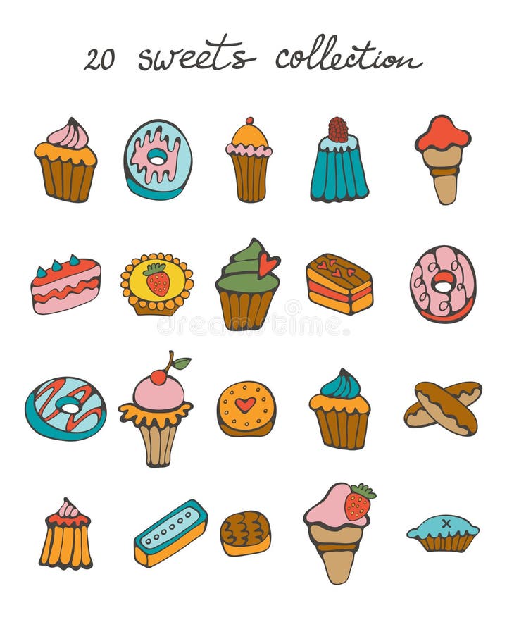 Colorful Sweets Set. Collection of Colorful Desserts and Sweets. Ideal ...