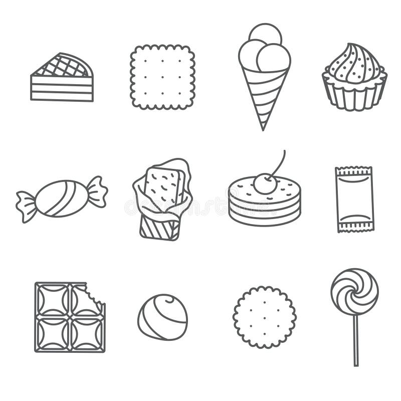 Sweets and Confectionery. Set of Outline Icons. Stock Vector ...