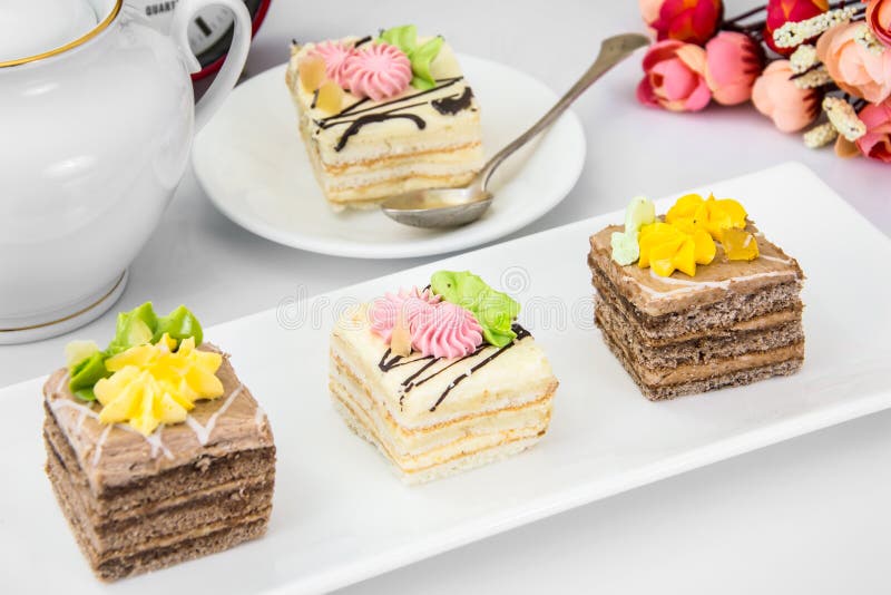 Sweets Cream Cakes on Plate Stock Image - Image of custard, fruits ...