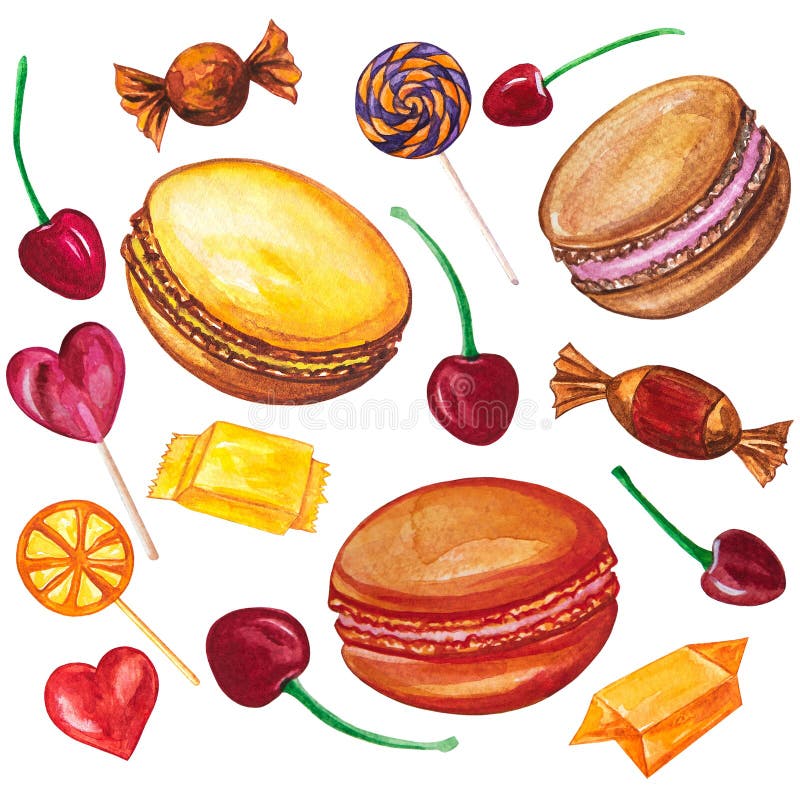 Sweets are Drawn Colorful Illustrations with Candies, Macaroons ...
