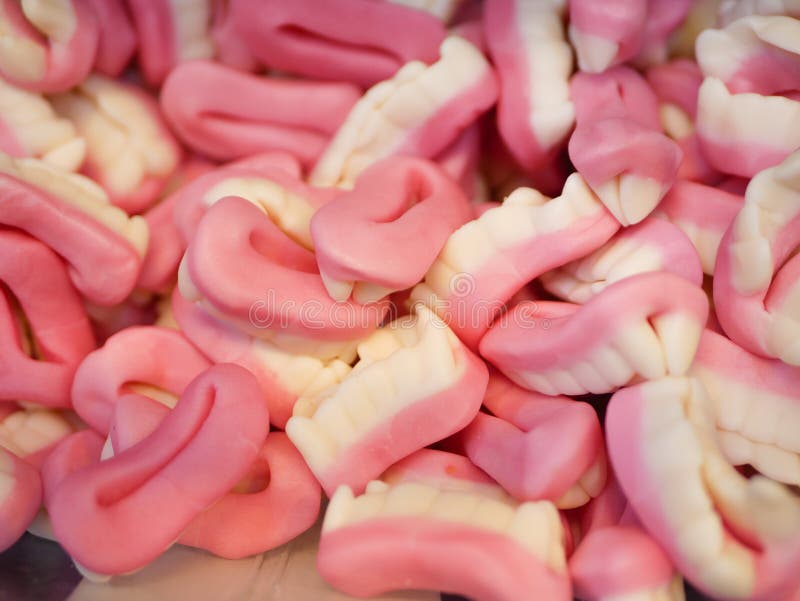 Sweets in the Form of Teeth. Multi-colored Sweets. Close-up. Childrens ...