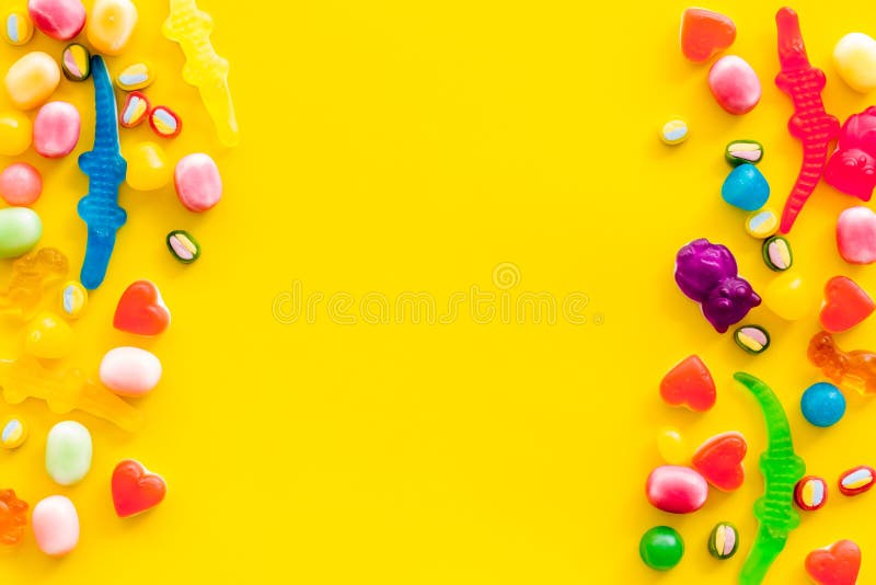 Sweets Frame for Pattern on Yellow Background Top View Copyspace Stock ...