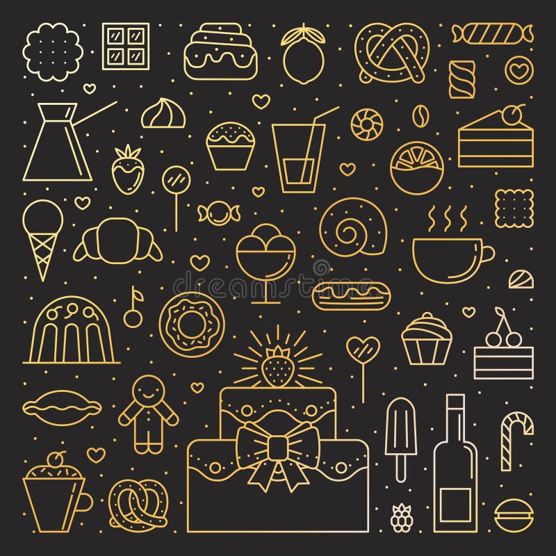 Sweets Gold Square Illustration. Simple Outline Design. Stock Vector ...