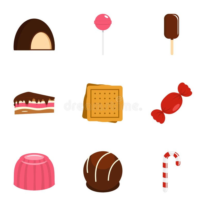 Sweets Icon Set, Flat Style Stock Vector - Illustration of design ...