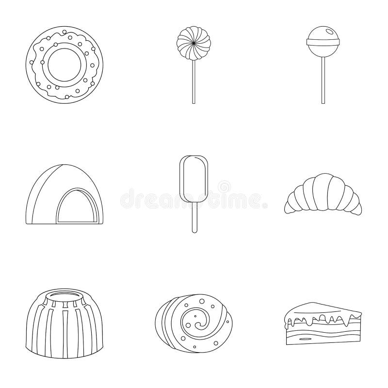 Sweets Icon Set, Outline Style Stock Vector - Illustration of childhood ...