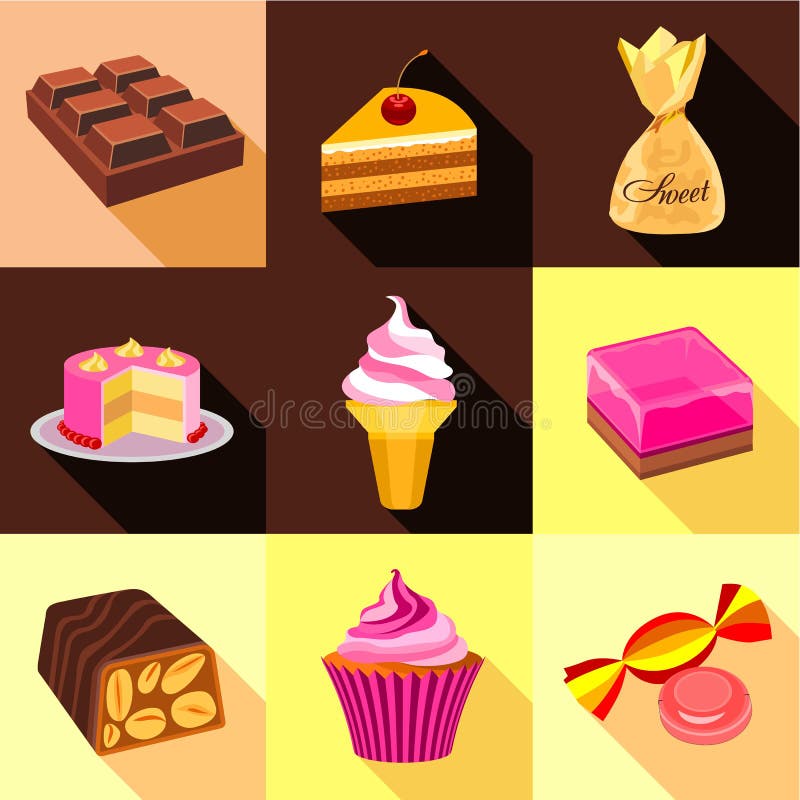 Sweets Icons Set, Vector Illustration Stock Vector - Illustration of ...