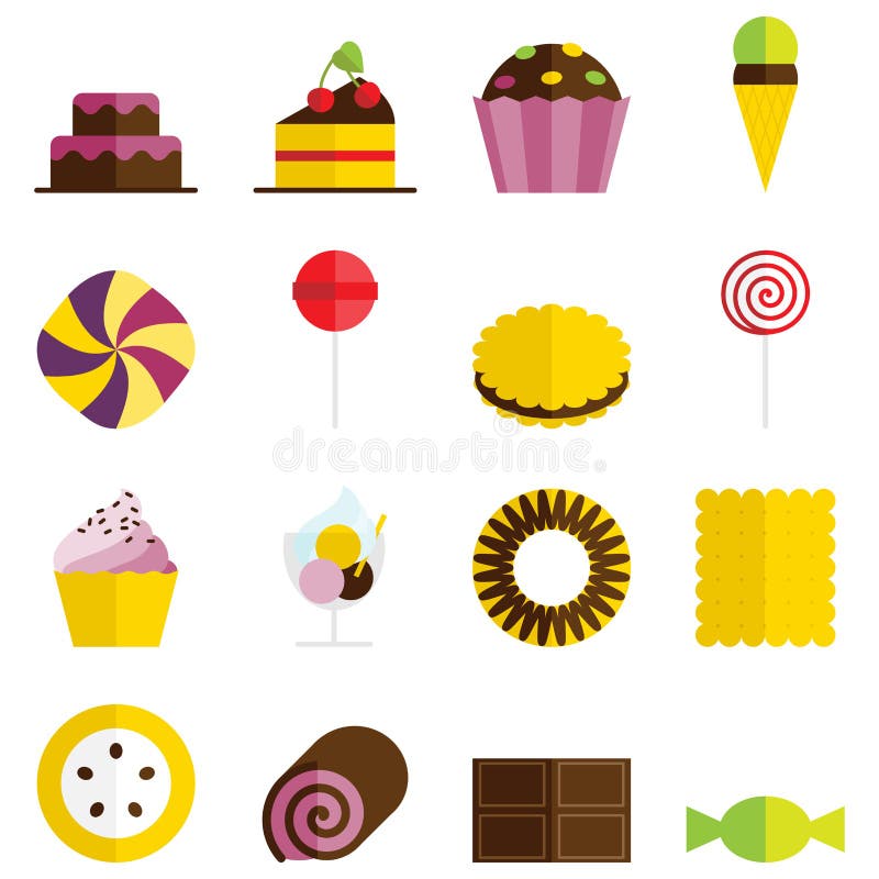 Sweets icons stock vector. Illustration of cupcake, flat - 63435138