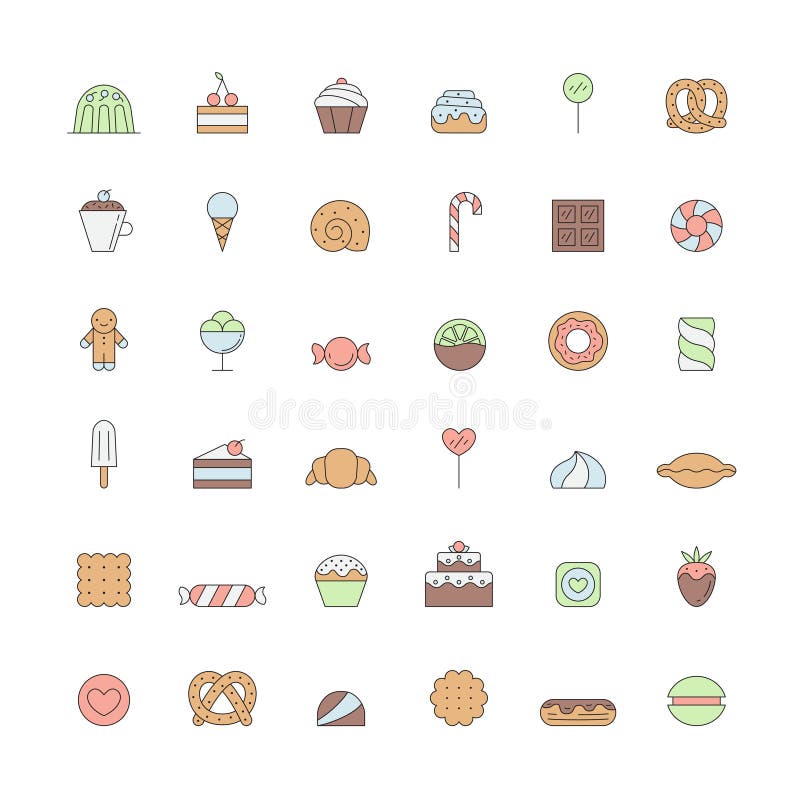 Sweets Outline Horizontal Vector Illustration. Simple Design. Stock ...