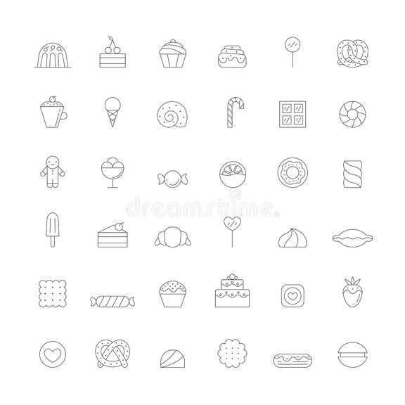 Sweets Outline Icon Big Vector Set. Simple Design. Stock Vector ...