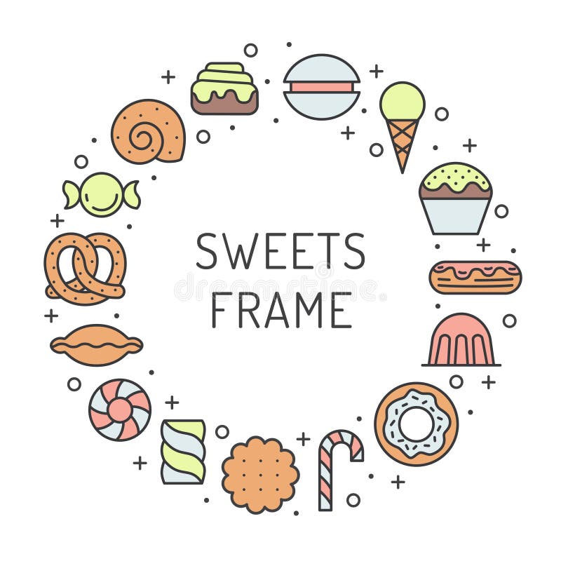 Sweets Outline Multicolored Circle Frame. Modern Minimalistic Design ...
