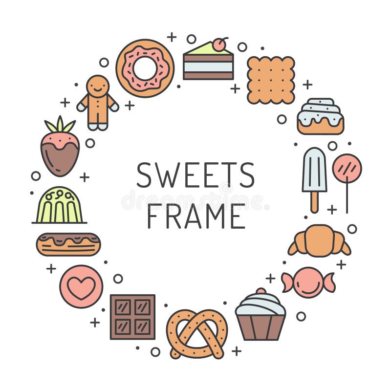 Sweets Outline Multicolored Circle Frame. Modern Minimalistic Design ...
