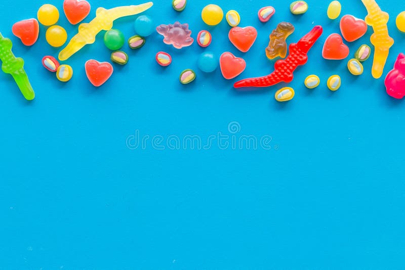 Sweets Pattern on Blue Background Top View Copyspace Stock Photo ...