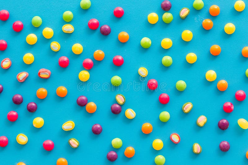 Sweets Pattern on Blue Background Top View Stock Photo - Image of color ...