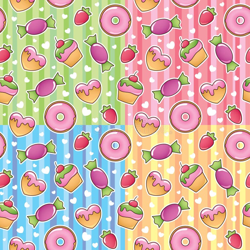 Seamless Candy Patterns. Vector Set Stock Vector - Illustration of ...