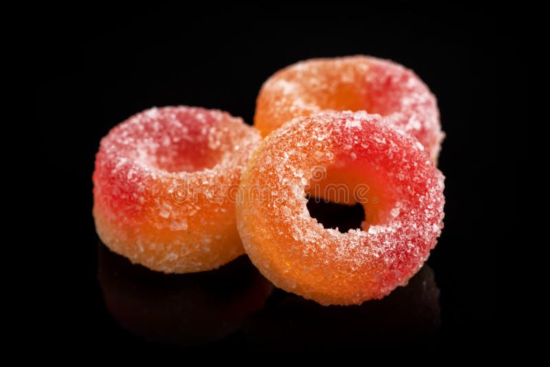 Sweets Peach Ring Gummy Candies on Black Stock Image - Image of ...