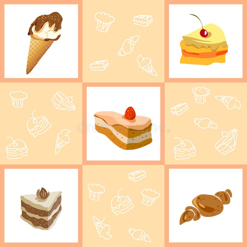 Sweets on a Plaid Backgroun Stock Vector - Illustration of croissant ...