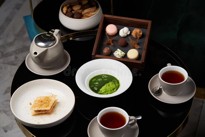 Sweets Snack Chocolate Cookies for Tea Ceremony on Table Stock Image ...