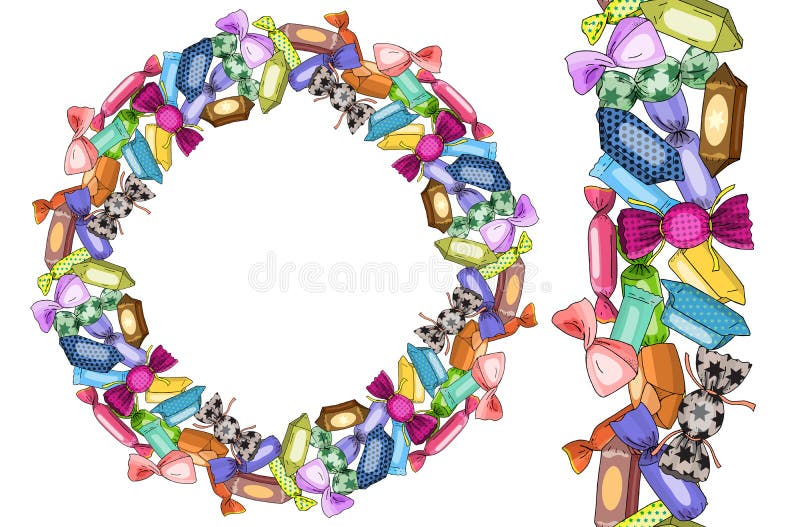 Sweets Template and Endless Border. Colorful Candy Pattern Stock ...