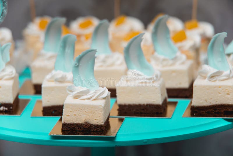 Sweets on Tiffany Blue Stand. Food Knolling Concept Stock Image - Image ...