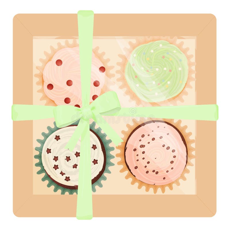 Sweets Top View Cupcakes in a Box Stock Vector - Illustration of butter ...