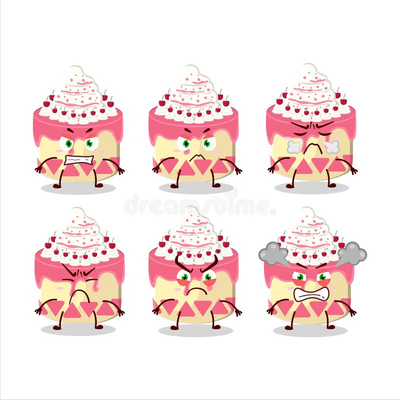 Sweety Cake Cherry Cartoon Character with Various Angry Expressions ...