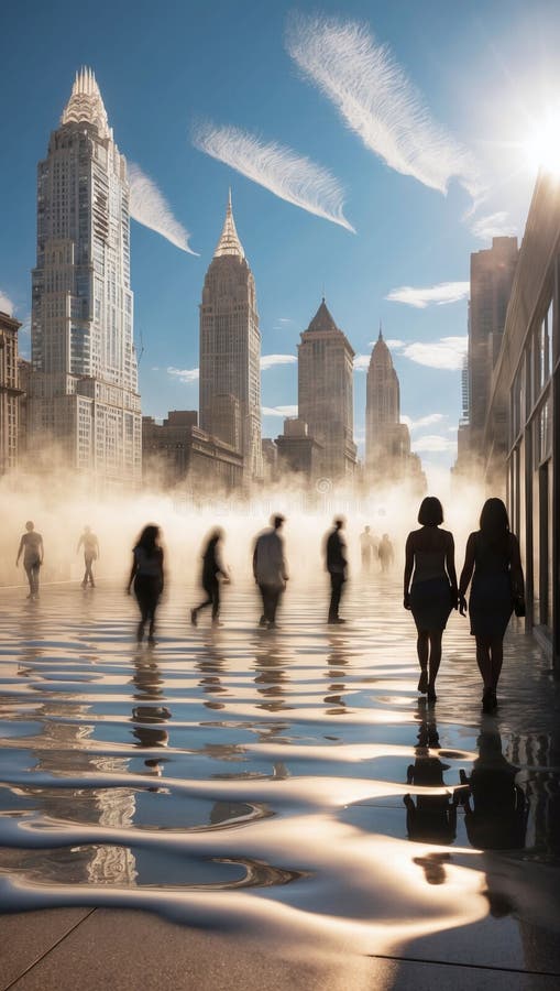 Sweltering Heatwave Melting City Skyscrapers Under Blinding Sunlight ...