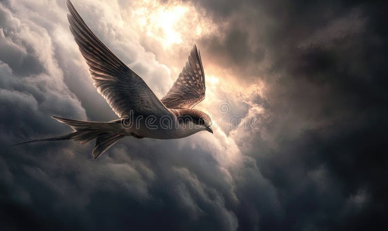 A Swift Cutting through Stormy Clouds, Dramatic Moody Lighting Stock ...