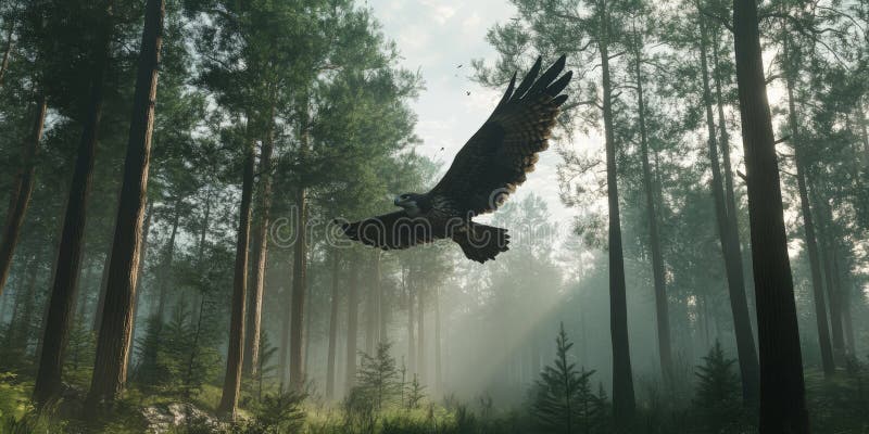A Swift Hawk Diving Toward the Ground, Its Wings Blending into a Dense ...