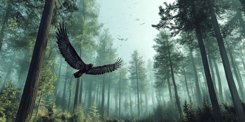 A Swift Hawk Diving Toward the Ground, Its Wings Blending into a Dense ...