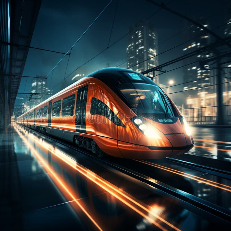 Swift Train Blurs Station Backdrop High Speed Elegance in Rapid Transit ...