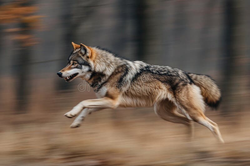 A Swiftly Running Wolf in Its Natural Habitat, Side View Stock Illustration - Illustration of ...