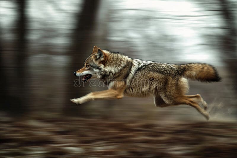 A Swiftly Running Wolf in Its Natural Habitat, Side View Stock ...