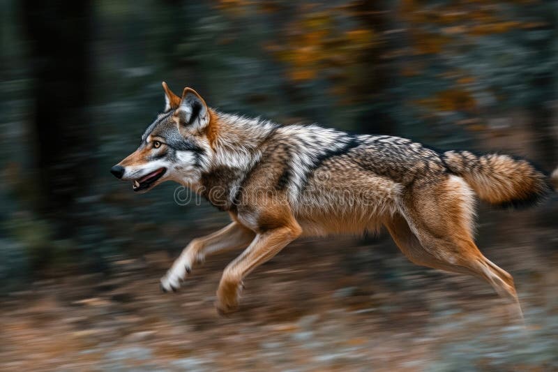 A Swiftly Running Wolf in Its Natural Habitat, Side View Stock ...
