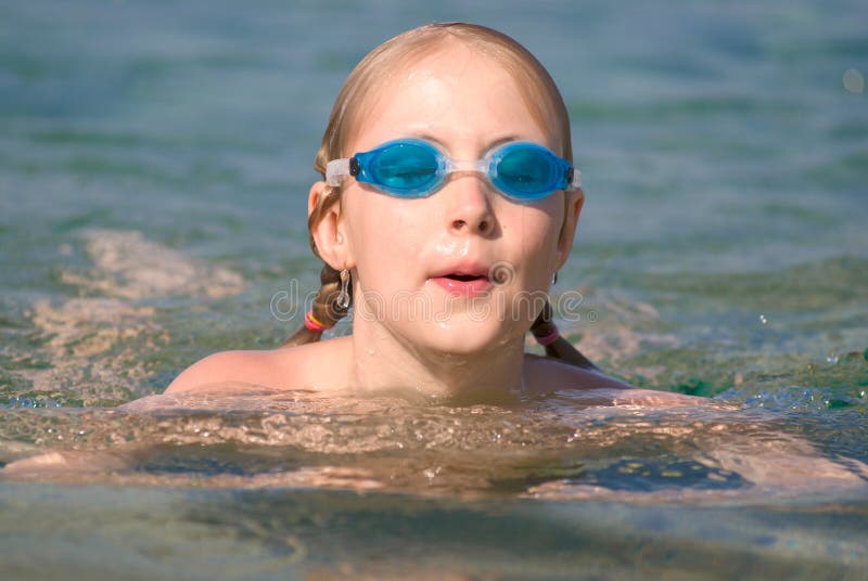 Adorable Happy Little Girl Enjoy Swimming in the Stock Image - Image of ...