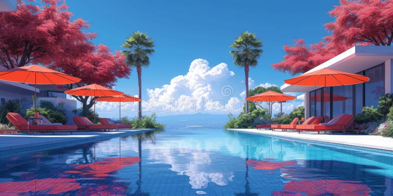 Swiming Pool Art Vibrant Pop Surrealism Stock Illustration ...