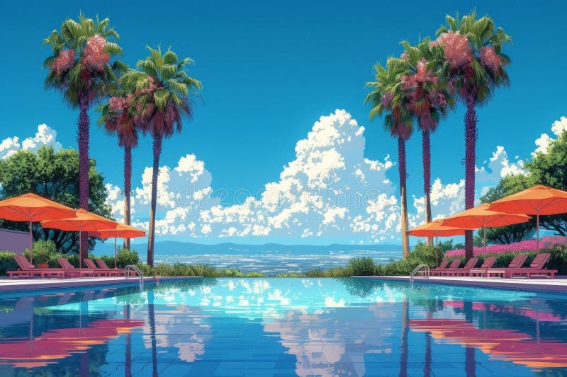 Swiming Pool Art Vibrant Pop Surrealism Stock Illustration ...