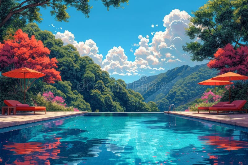 Swiming Pool Art Vibrant Pop Surrealism Stock Illustration ...