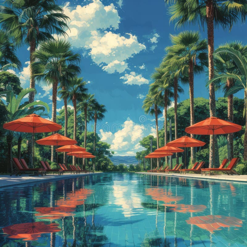 Swiming Pool Art Vibrant Pop Surrealism Stock Illustration ...