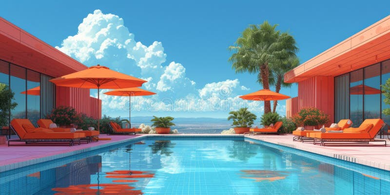 Swiming Pool Art Vibrant Pop Surrealism Stock Illustration ...