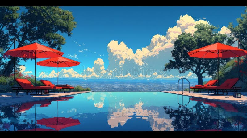 Swiming Pool Art Vibrant Pop Surrealism Stock Illustration ...